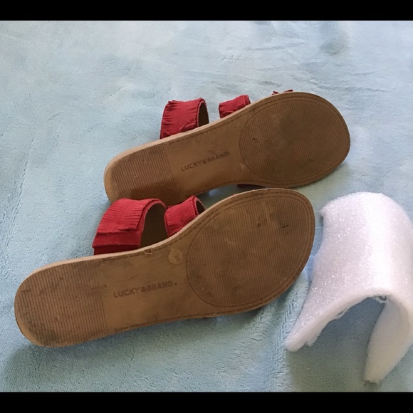Lucky Brand | Shoes | Lucky Brand Red Leathersuede Fringed Sandals Euc ...